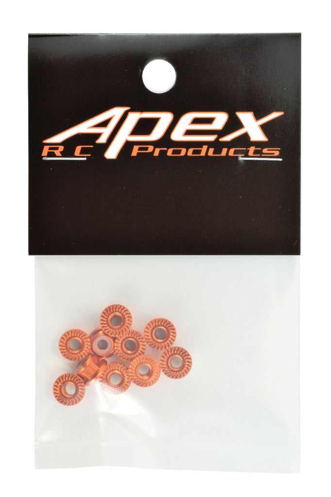 Apex RC Products Orange 4mm Aluminum Serrated Nylon Locknut Wheel Nut ...